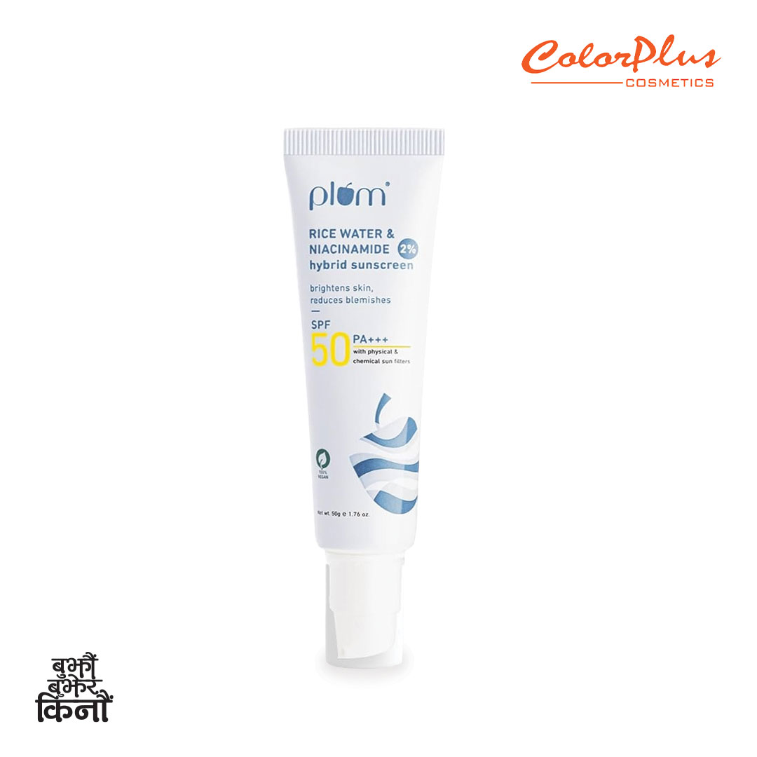 Plum 2% Niacinamide & Rice Water SPF 50 PA+++ Hybrid Sunscreen ...